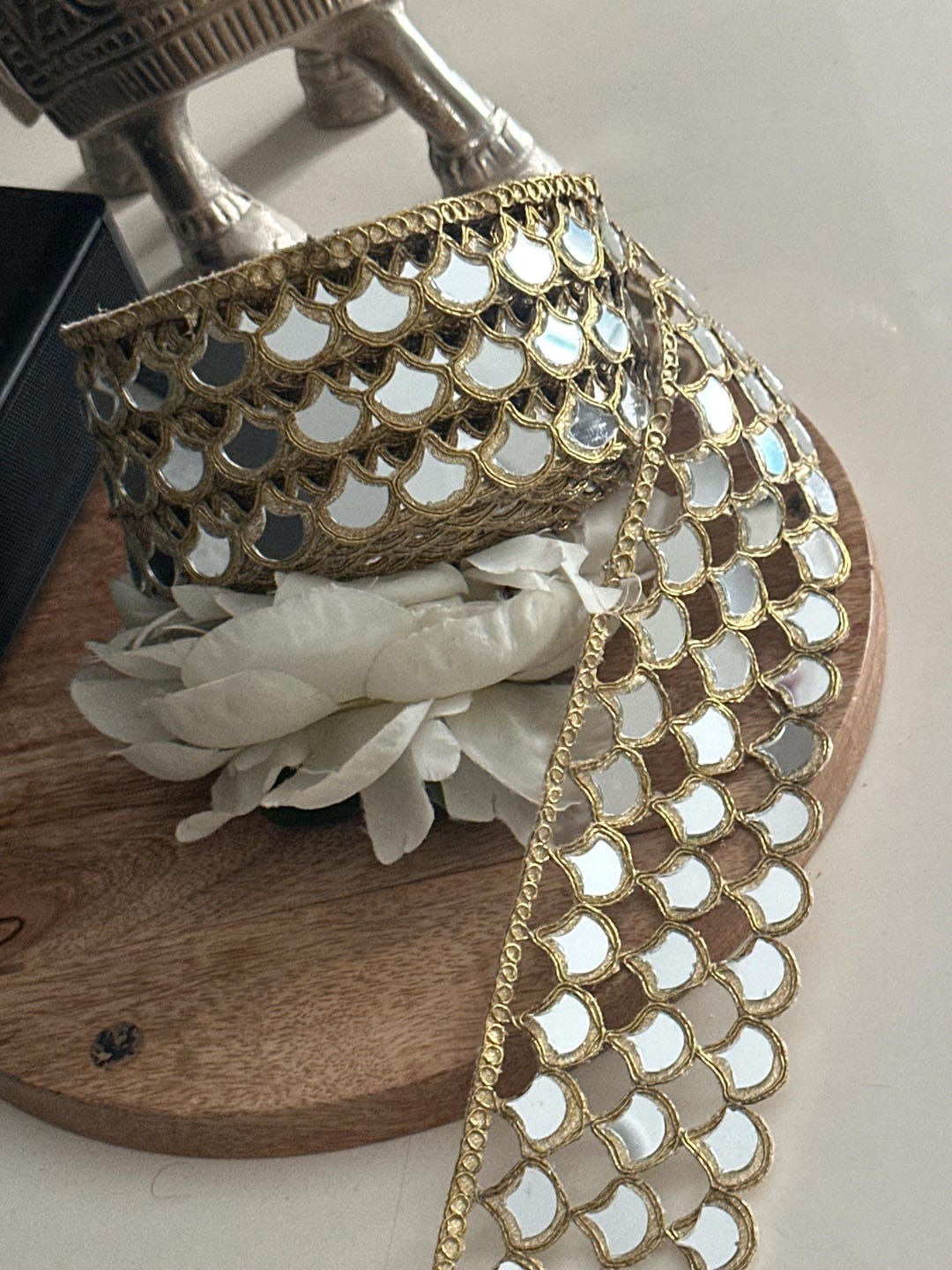 Gold Mirror Scallop Belt Lace Handmade Statement Waist Belt Trim for ...