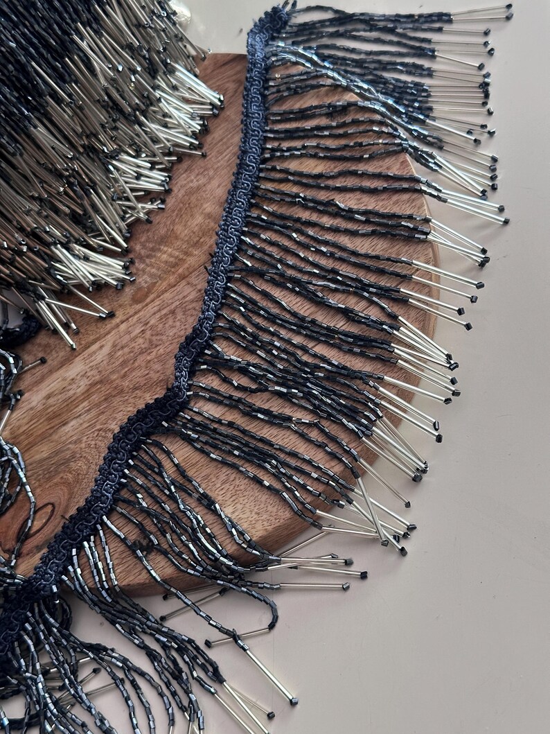 Blue Beaded Fringe Trim: Silver Bugle Bead Tassel, 5.5 Inch - Etsy
