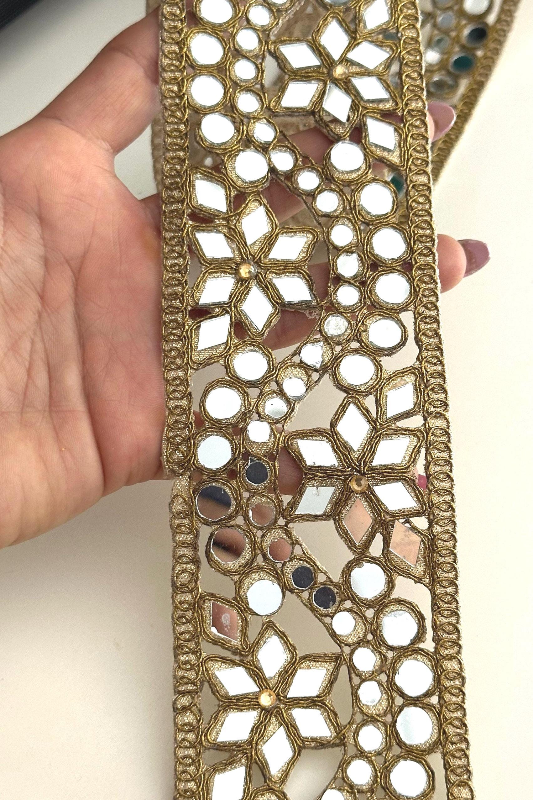 Indian Wave Mirror Belt Broad Mirror Lace Trim Glamorous Cinturon ...