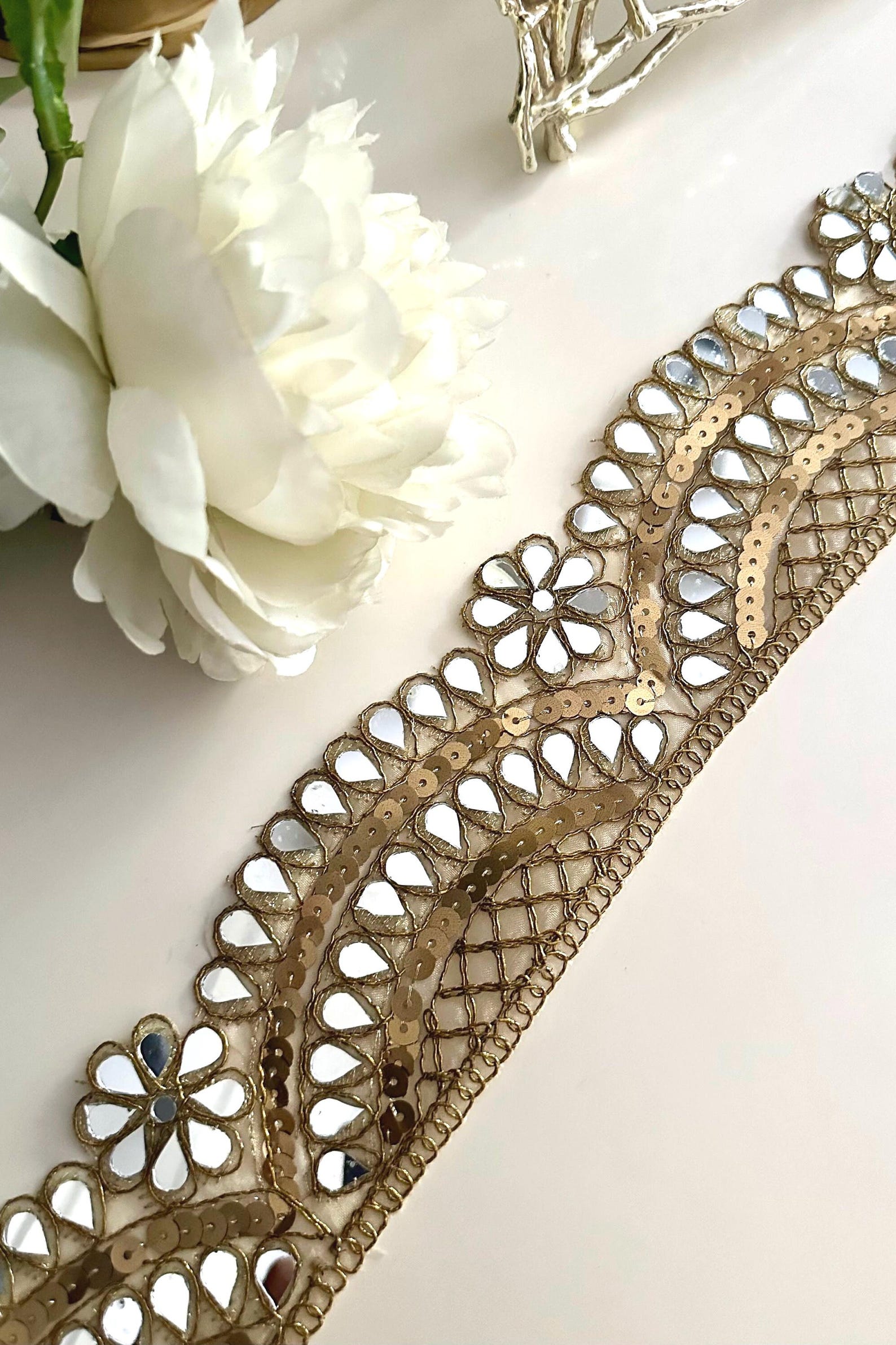 7cm Dark Gold Antique Scalloped Mirror Trim Cutwork Cinturon Espajo ...