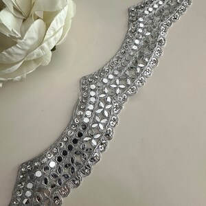 4cm Scalloped Flower Zircon Indian Embroidered Border Vine Mirror Trim ...