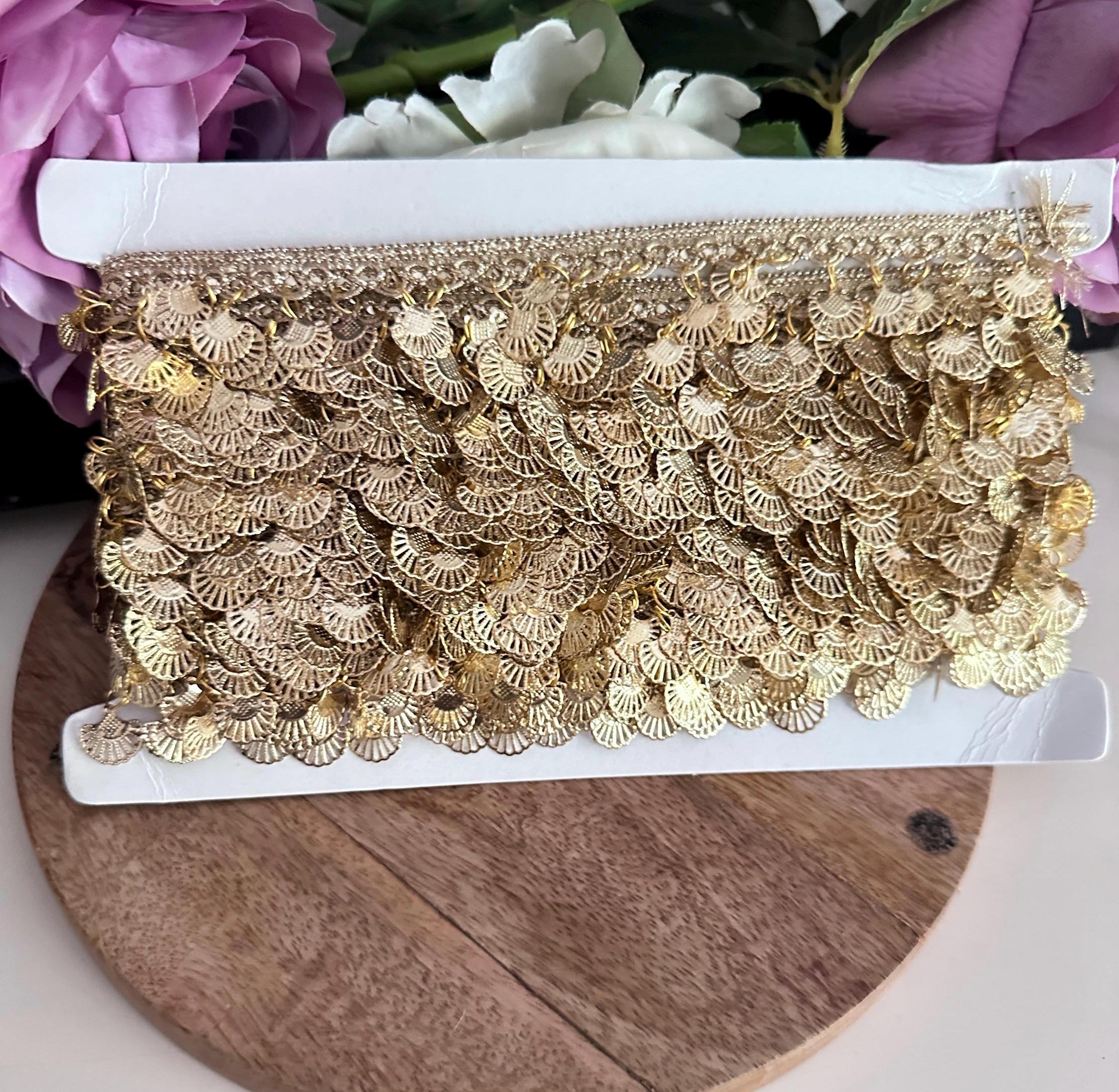 Gold Coin Metal Suspended Shell Lace Trim Boho Crafting Lace for ...