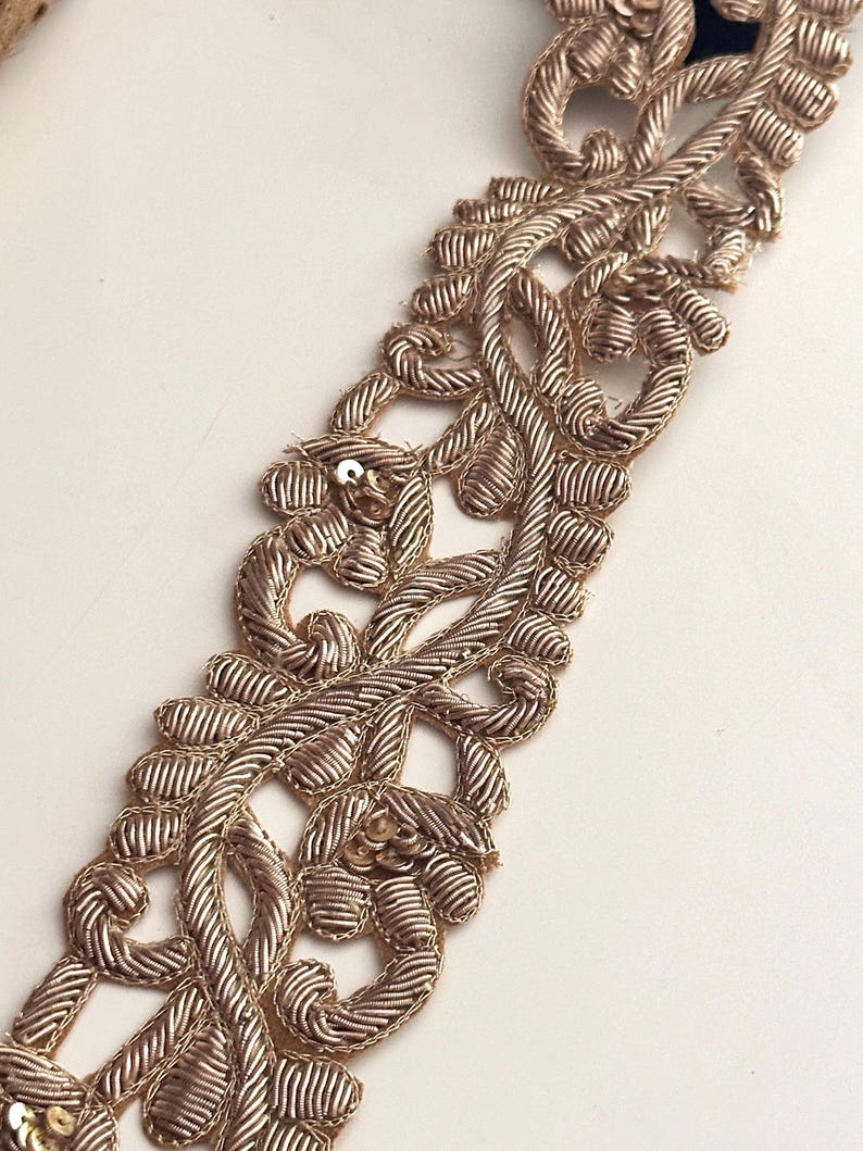 Gold Hand Embroidered Zari Dabka Trim 5cm Traditional Indian ...