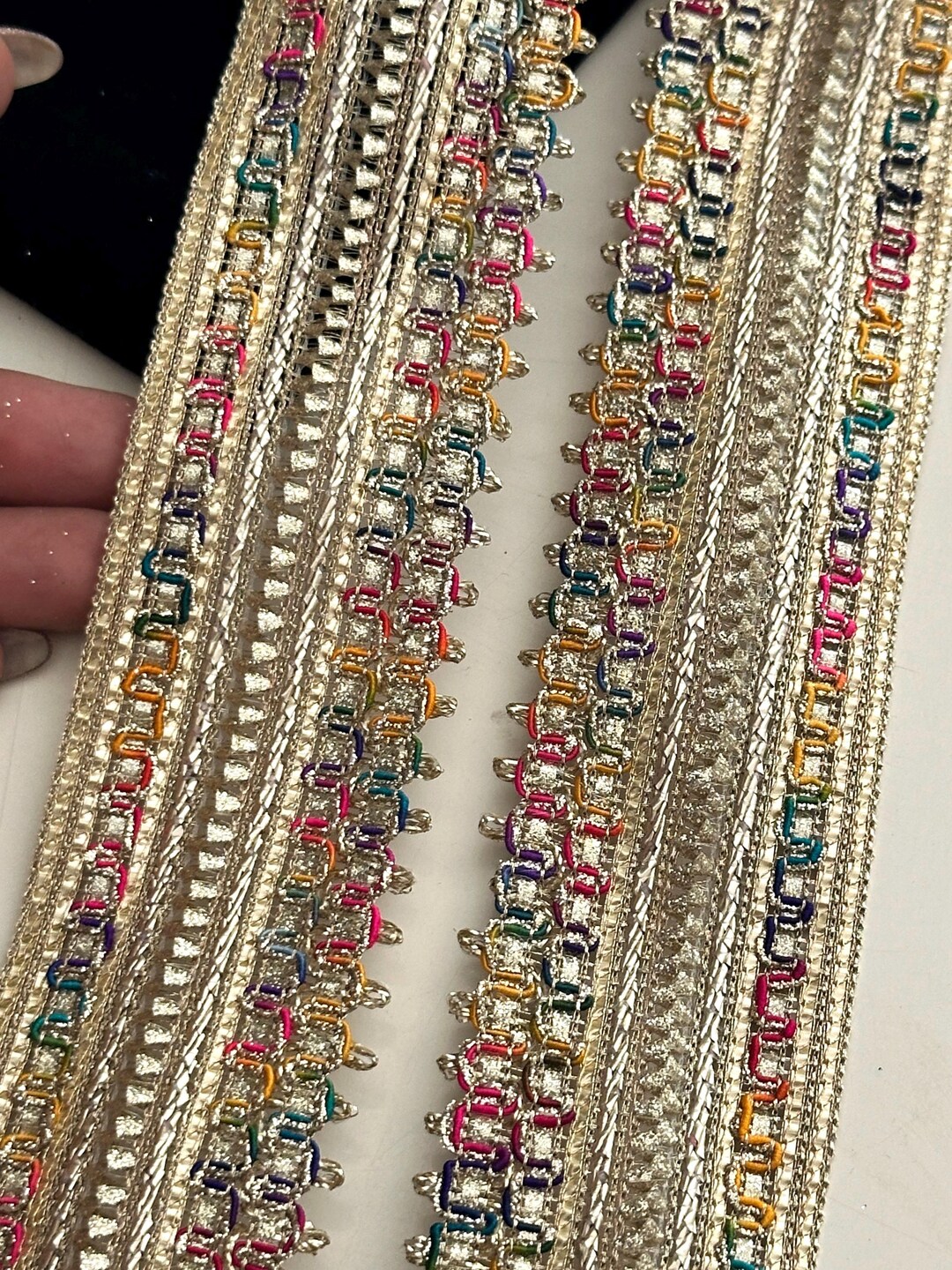Rainbow Decor Metallic Lace With Sequin Thread Work Boho Zari ...
