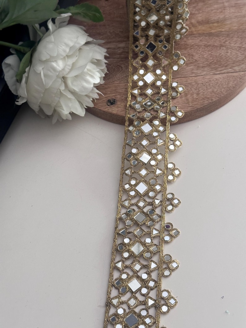 Mirror Work Lace Trim Gold Embroidery Ribbon With Shisha for Sewing ...