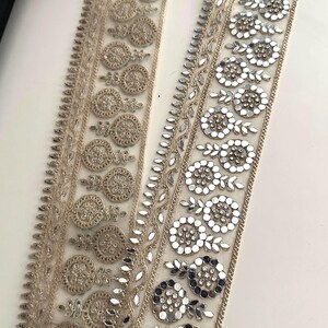 Mirror Work Embroidered Lace Trim: Gold Zari Floral Indian Border - Etsy