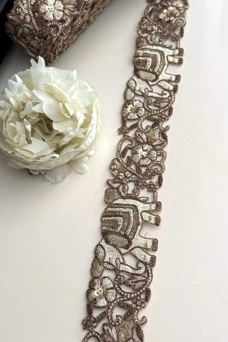 5.5cm Indian Traditional Elephant Embroidered Zari Lace Indian Motif ...