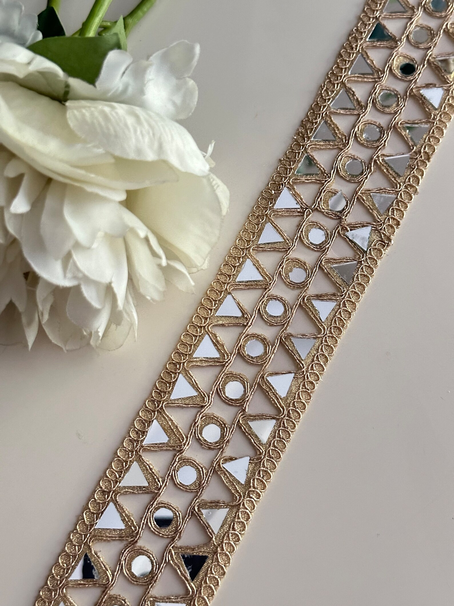Gold Hand Crafted Broad Indian Mirror Work Border for Mirror Belts ...