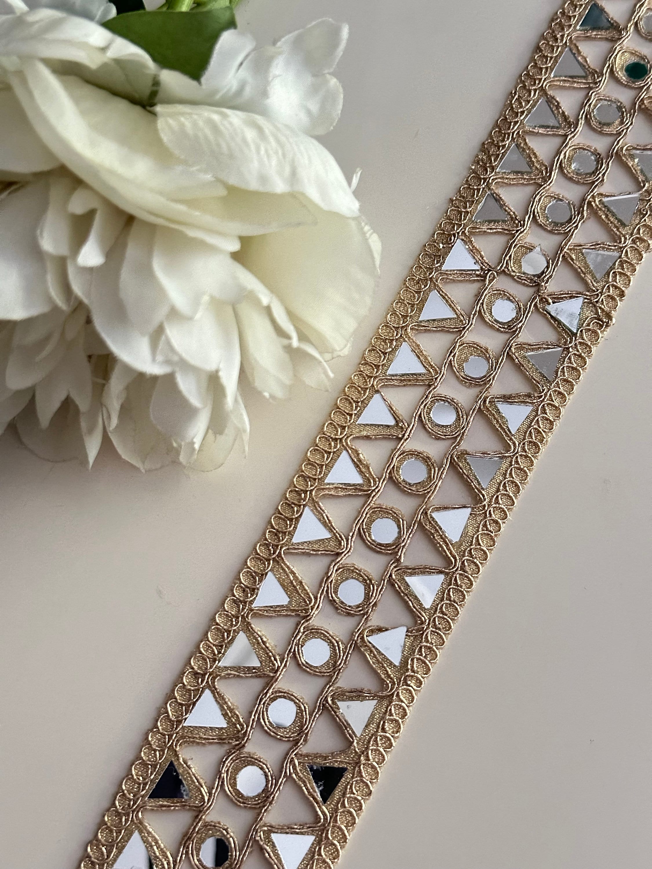 Gold Hand Crafted Broad Indian Mirror Work Border for Mirror Belts ...