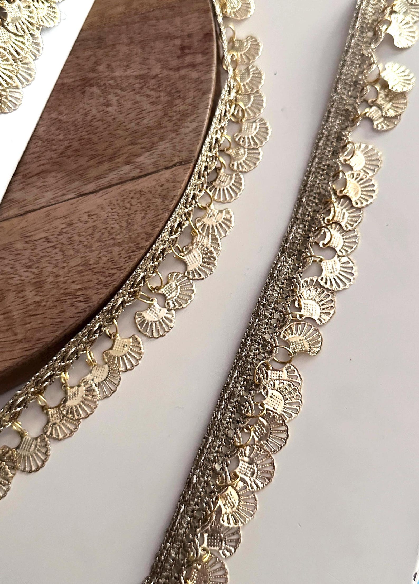 Gold Coin Metal Suspended Shell Lace Trim Boho Crafting Lace for ...