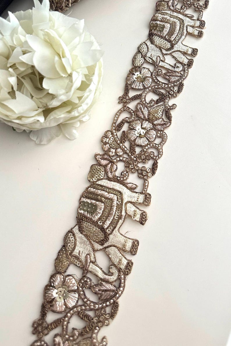 5.5cm Indian Traditional Elephant Embroidered Zari Lace Indian Motif ...