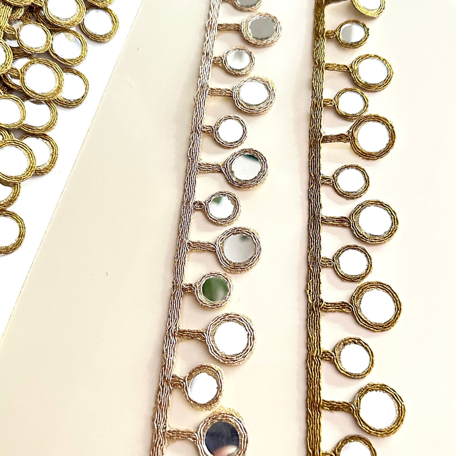 Gold Antique Round Mirror Trim 4.5 Cm Wide Cutwork Sari Border Indian ...