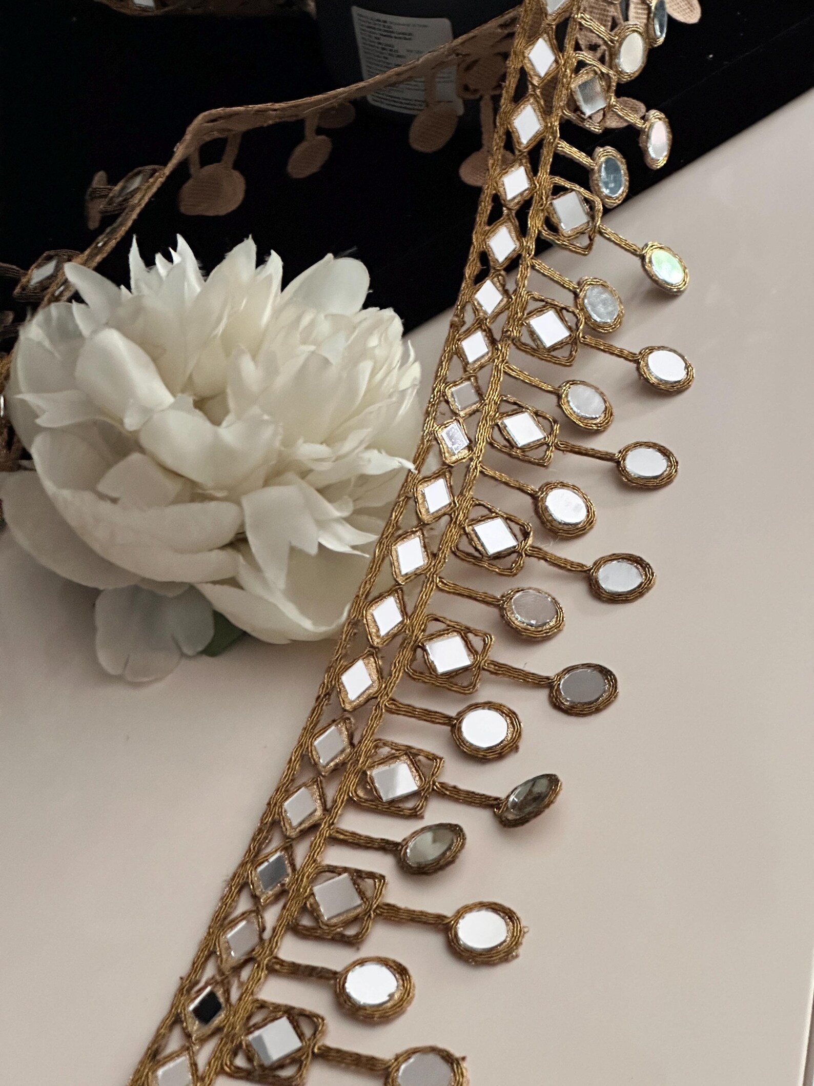 Mirror Belt Gold Hand Crafted Trim 7cm Suspended Mirror Band for Kaftan ...