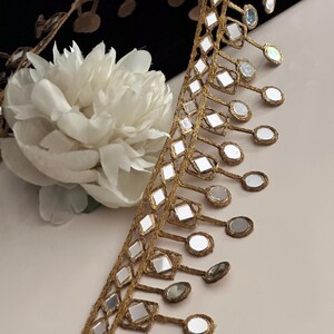 Mirror Belt Gold Hand Crafted Trim 7cm Suspended Mirror Band for Kaftan ...
