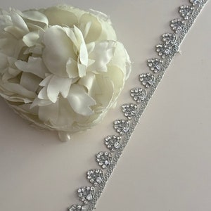 9mtr Silver Zircon Embellished Border Trim Metallic Thread Sew on Trim ...