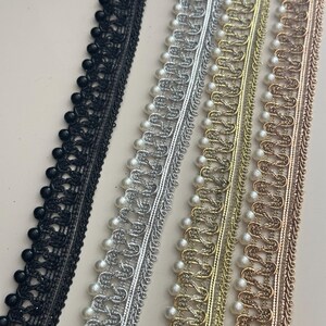Pearl Beaded Lace Metallic Trim Pearl Lace Border Bridal Costume Trim ...