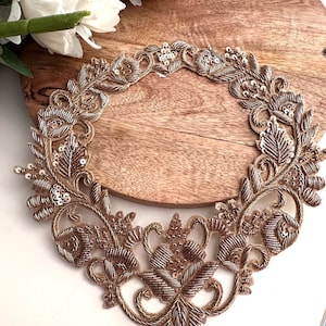 Hand Embroidered Zardozi Neck Patch Gold Applique for Necklines ...