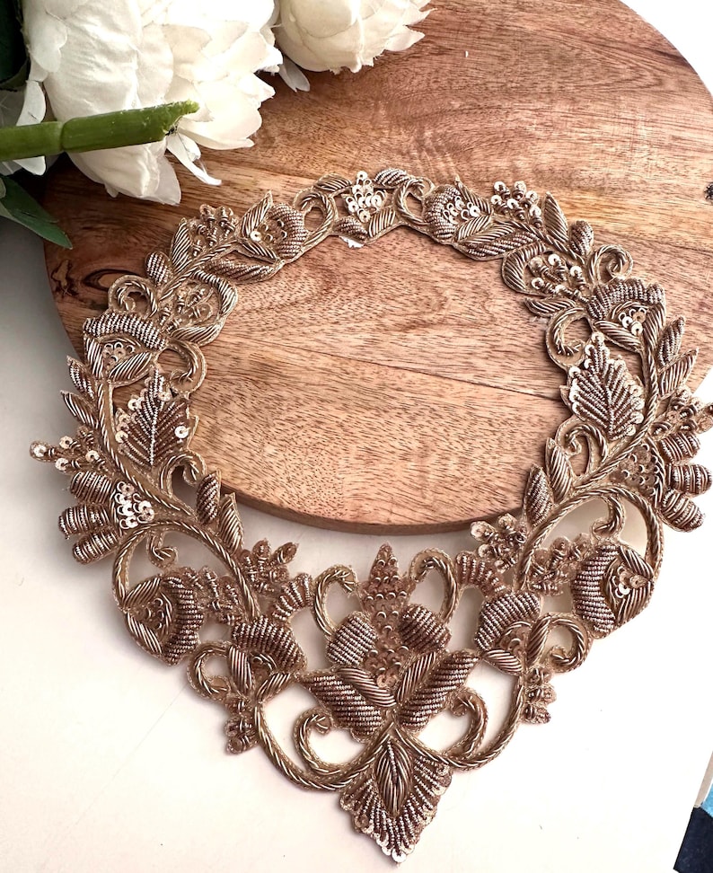 Hand Embroidered Zardozi Neck Patch Gold Applique for Necklines ...