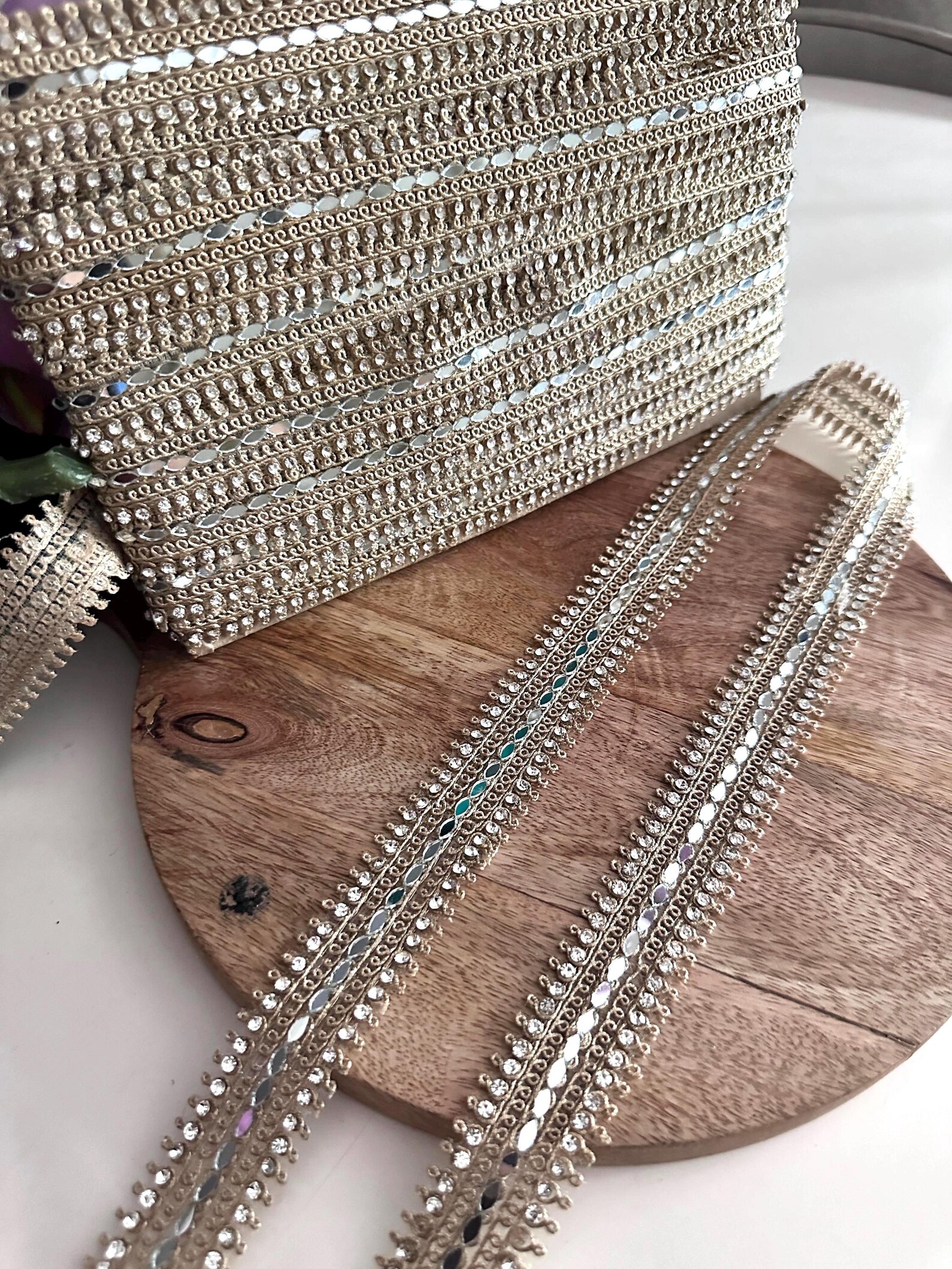 9 Yards Hand Embroidered Pearl Lace Trim Gold Cutdana Sequin Beaded ...