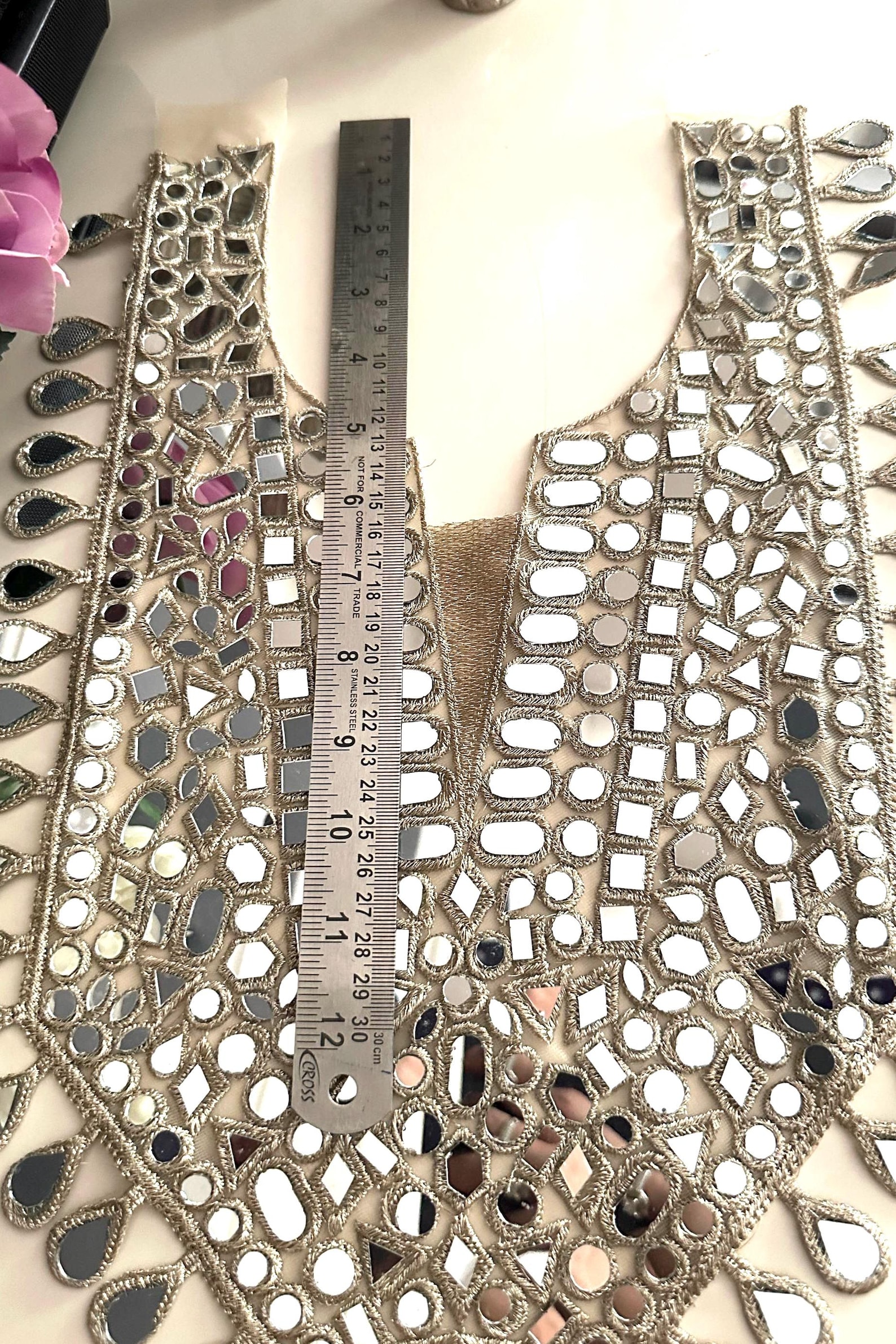 Mirror Work Applique Neckline Patch Handmade Tassel Mirror Embroidery ...