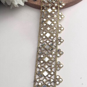 Mirror Work Lace Trim Gold Embroidery Ribbon With Shisha for Sewing ...