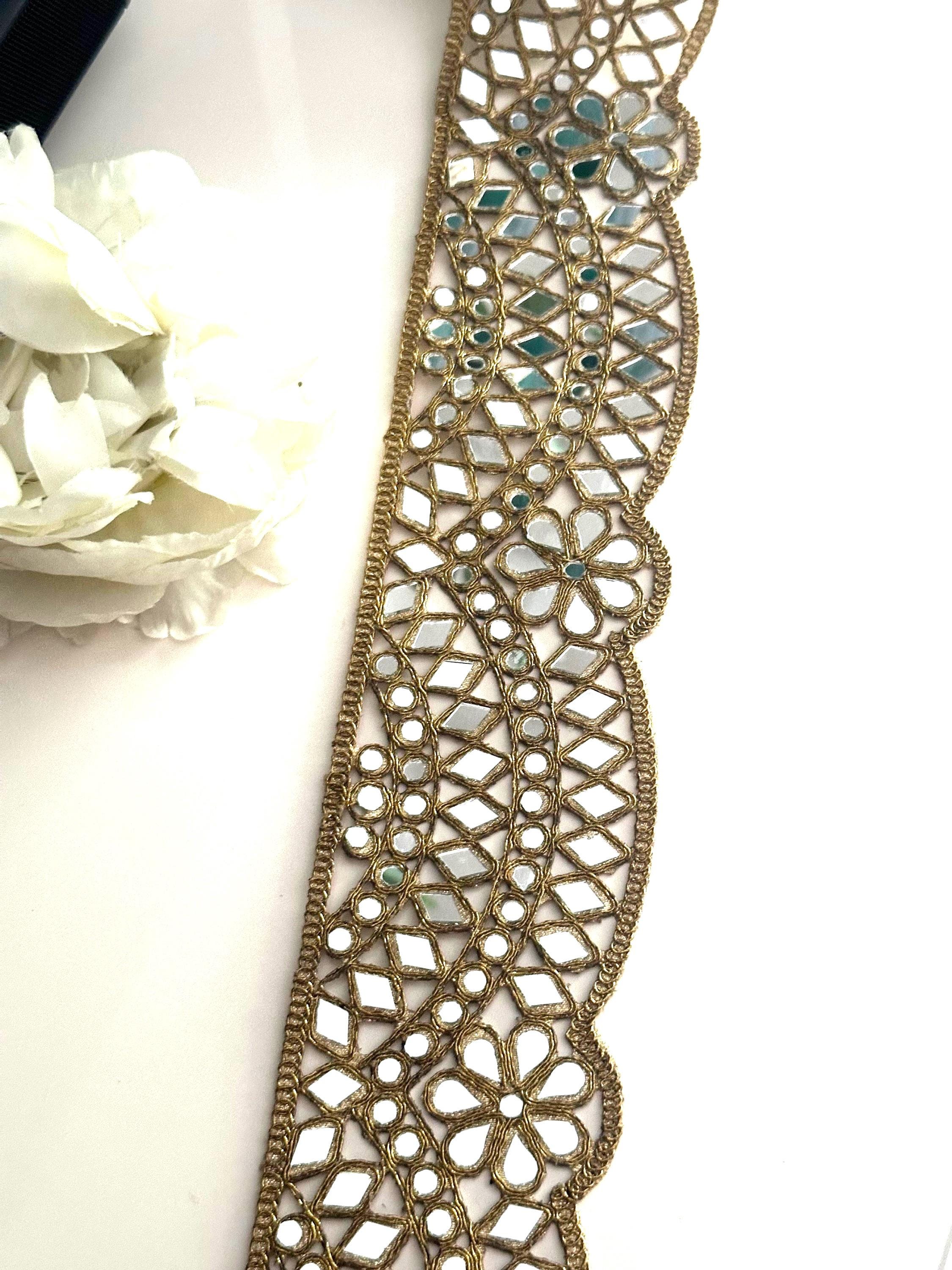 Broad Belt Dull Gold 7cm Scallop Mirror Trim Glamourous Indian ...