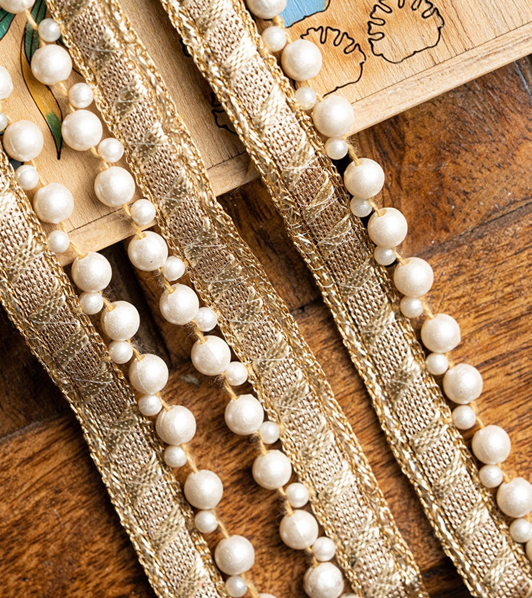 Light Gold Pearl Seed Bead Decorative Lace Trim Indian Embroidered ...
