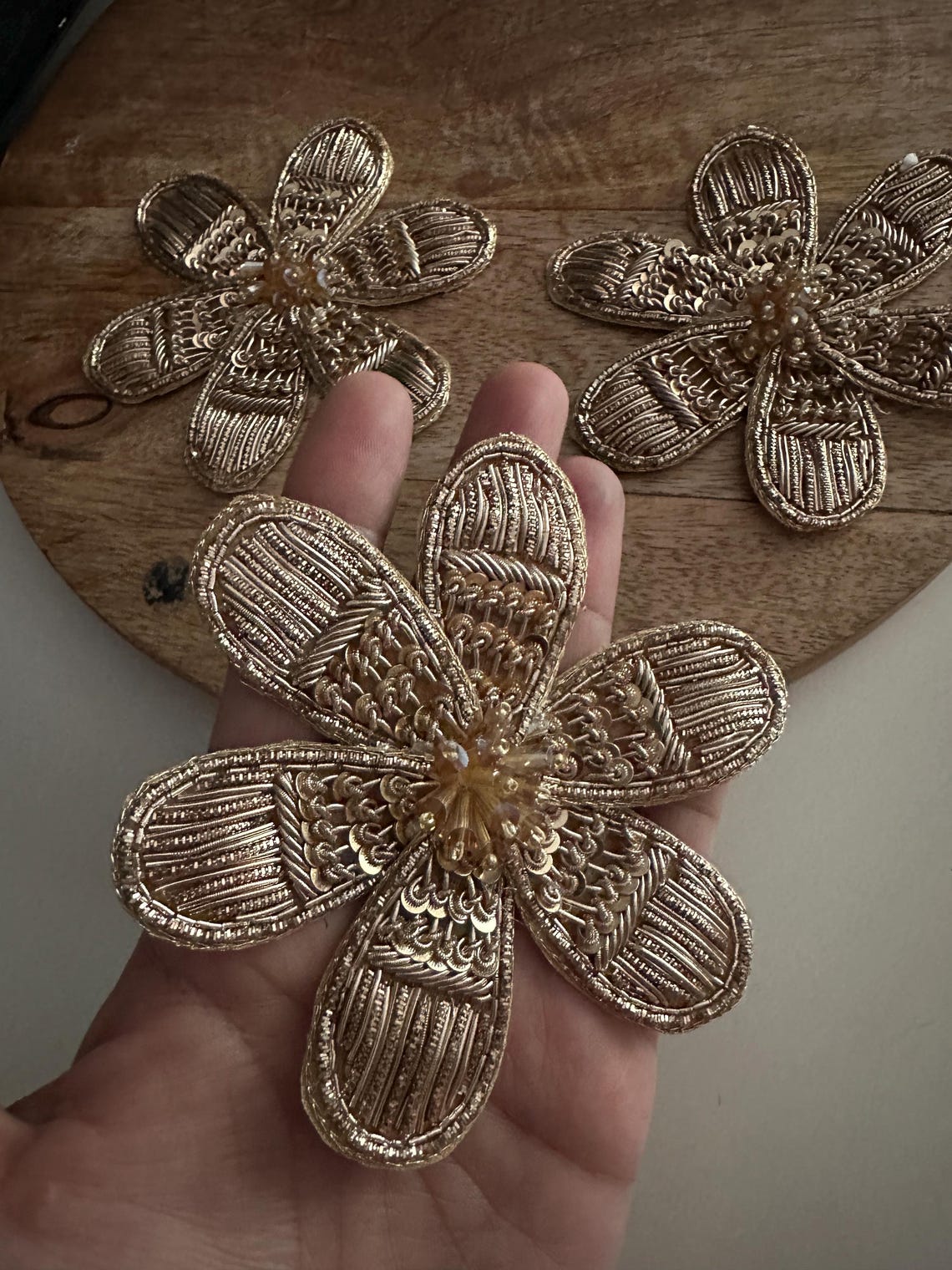 Handmade Gold Zardosi Applique: Indian Dabka Flower Patch - Etsy