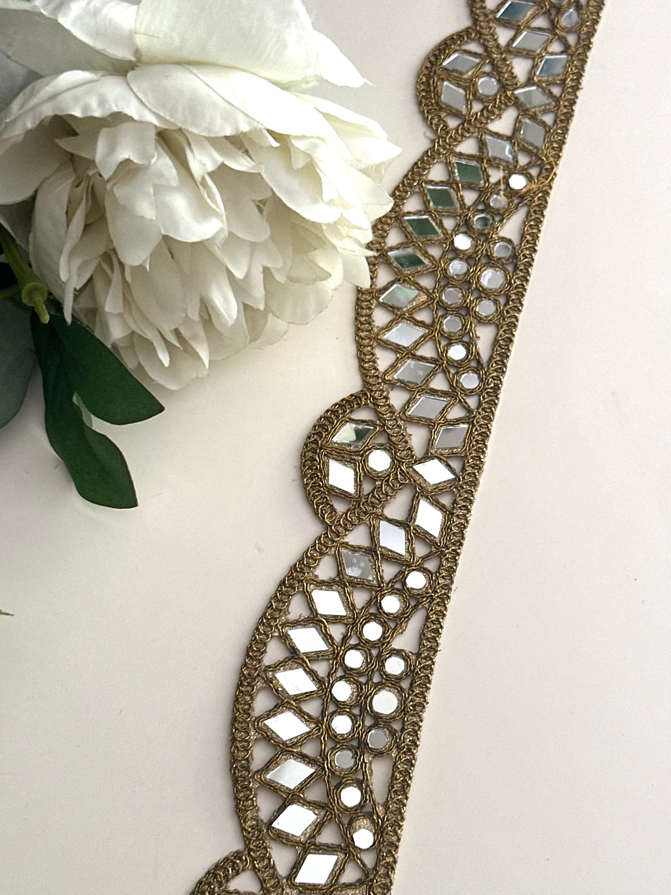 5cm Antique Scallop Indian Mirror Work Border Embroidered Mirror ...