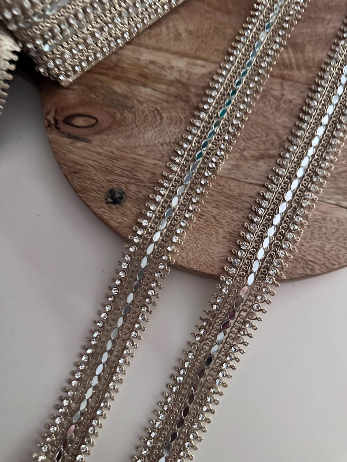 9 Yards Hand Embroidered Pearl Lace Trim Gold Cutdana Sequin Beaded ...