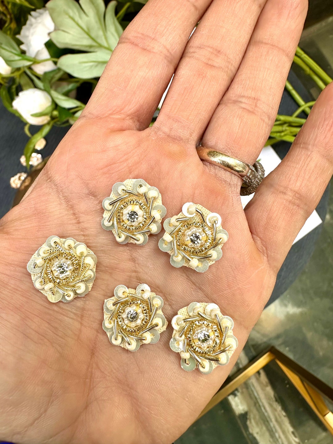 Handmade Sequin Applique Patch Flower Pattern Zircon Bridal Appliqué ...