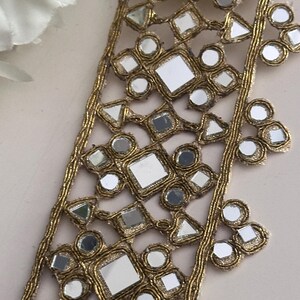 Mirror Work Lace Trim Gold Embroidery Ribbon With Shisha for Sewing ...