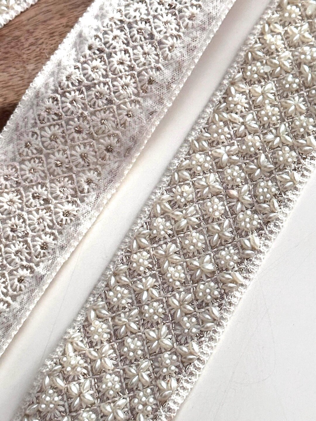Ivory Pearl Beaded Trim 2 Inch Wide Wedding Gown Ribbon for Dress ...
