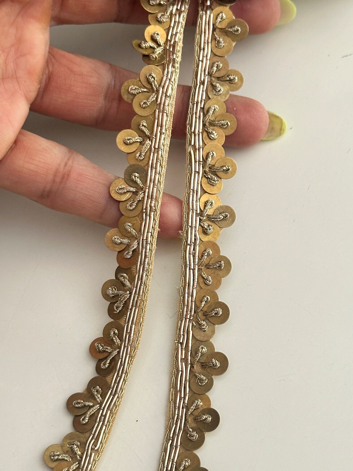 1yard Indian Gold Metal Sequin Embellished Trim, Hand Embroidered ...