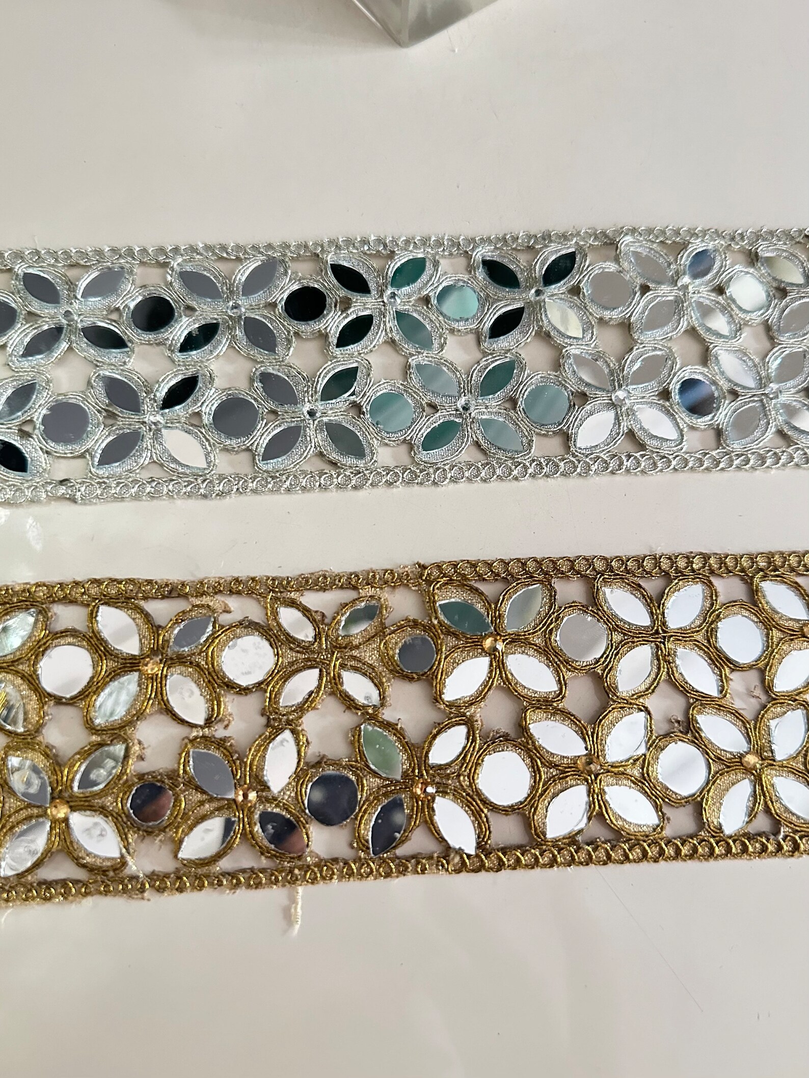 6cm Indian Mirror Belt Symmetric Pattern Traditional Zari Trim Handmade ...