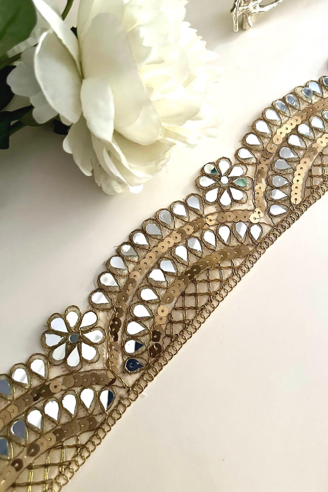 7cm Dark Gold Antique Scalloped Mirror Trim Cutwork Cinturon Espajo ...