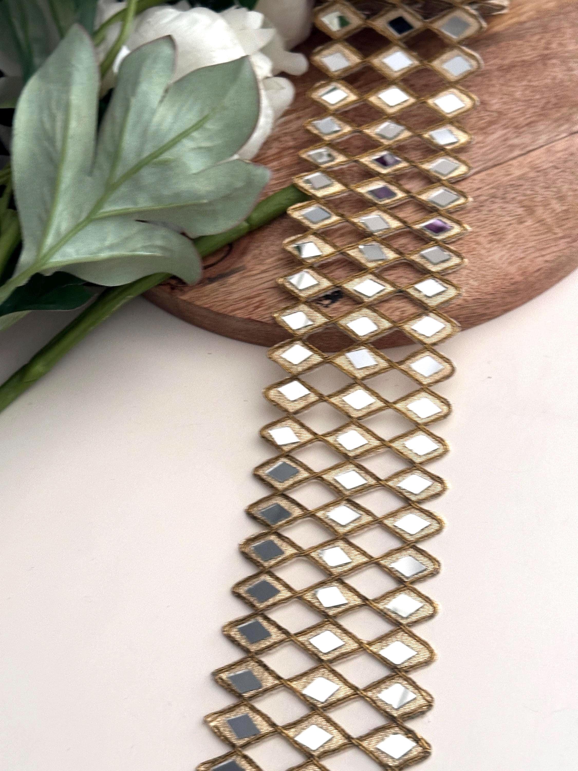 Mirror Indian Hand Crafted Border Gold Zari Mirror Belt 6cm Wide for ...