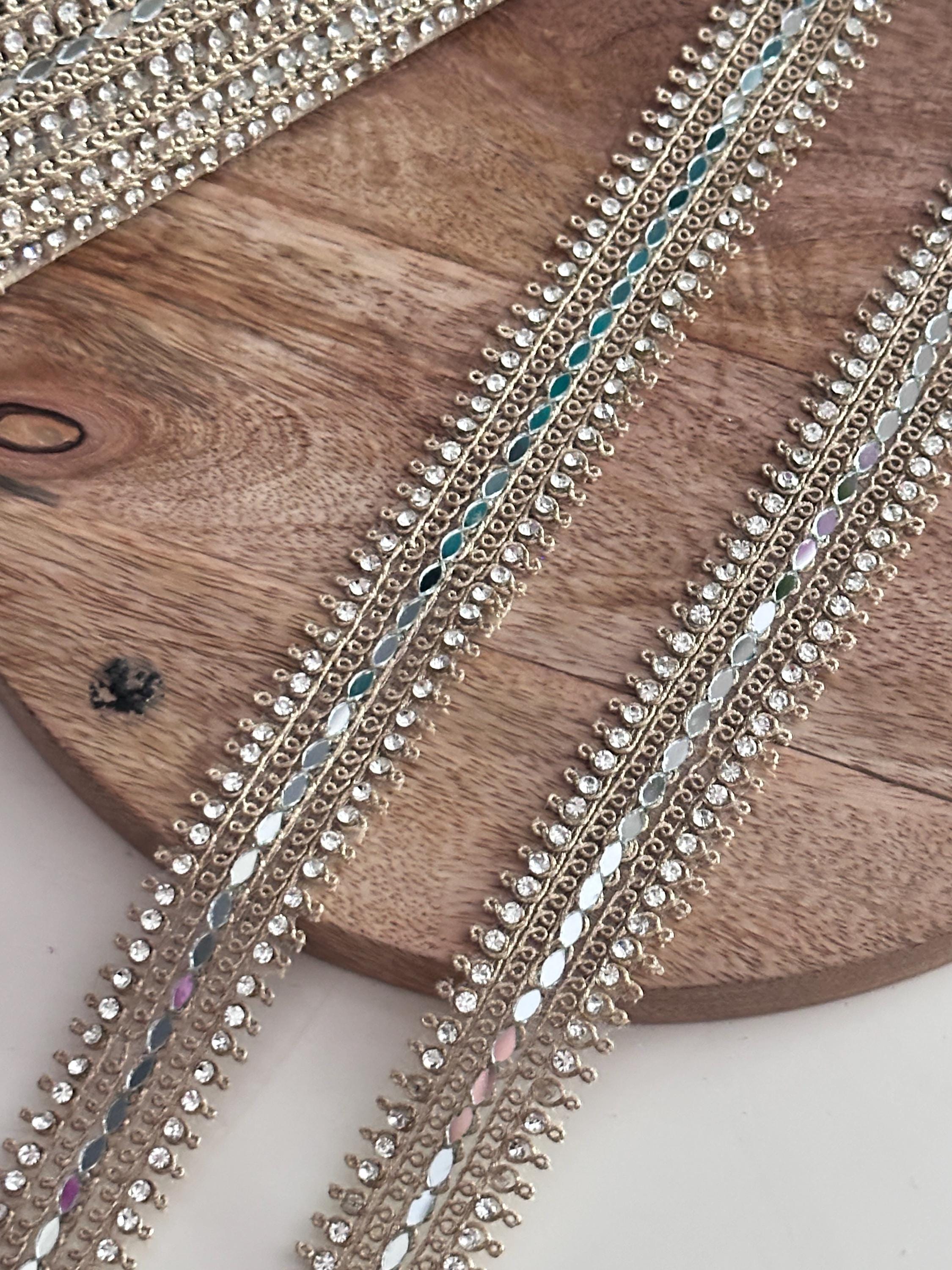 9 Yards Hand Embroidered Pearl Lace Trim Gold Cutdana Sequin Beaded ...