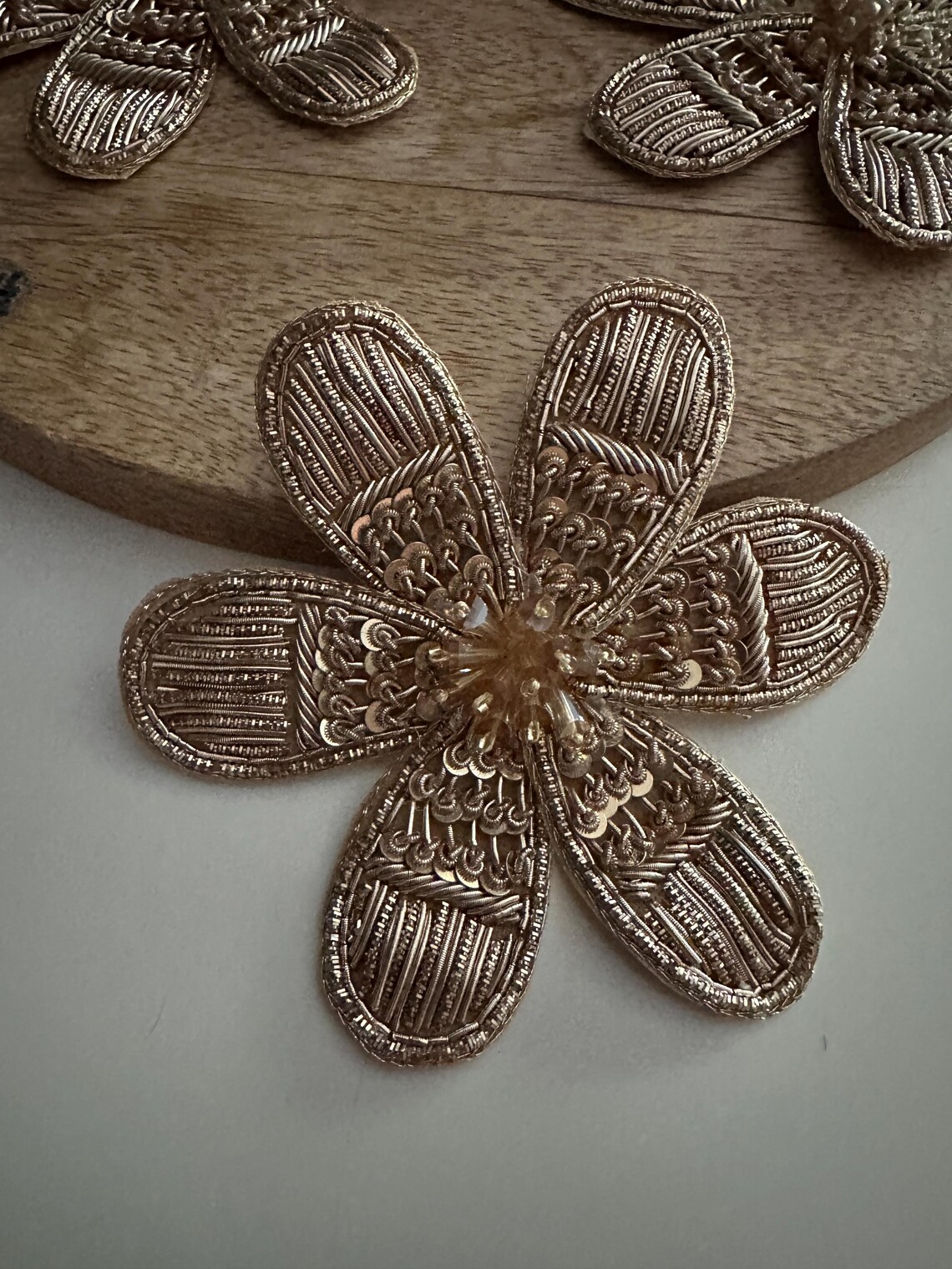 Handmade Gold Zardosi Applique: Indian Dabka Flower Patch - Etsy