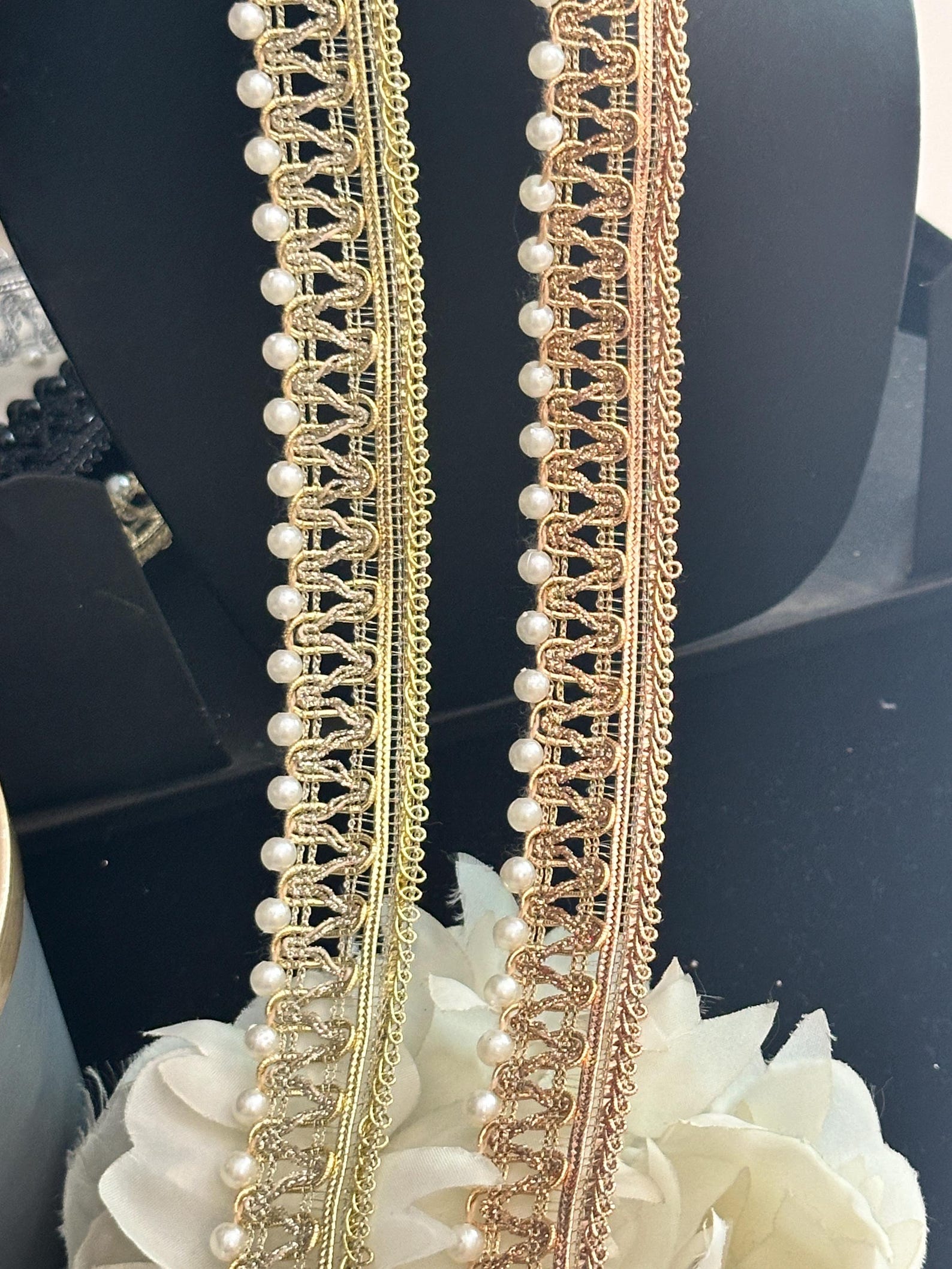 Pearl Beaded Lace Metallic Trim Pearl Lace Border Bridal Costume Trim ...