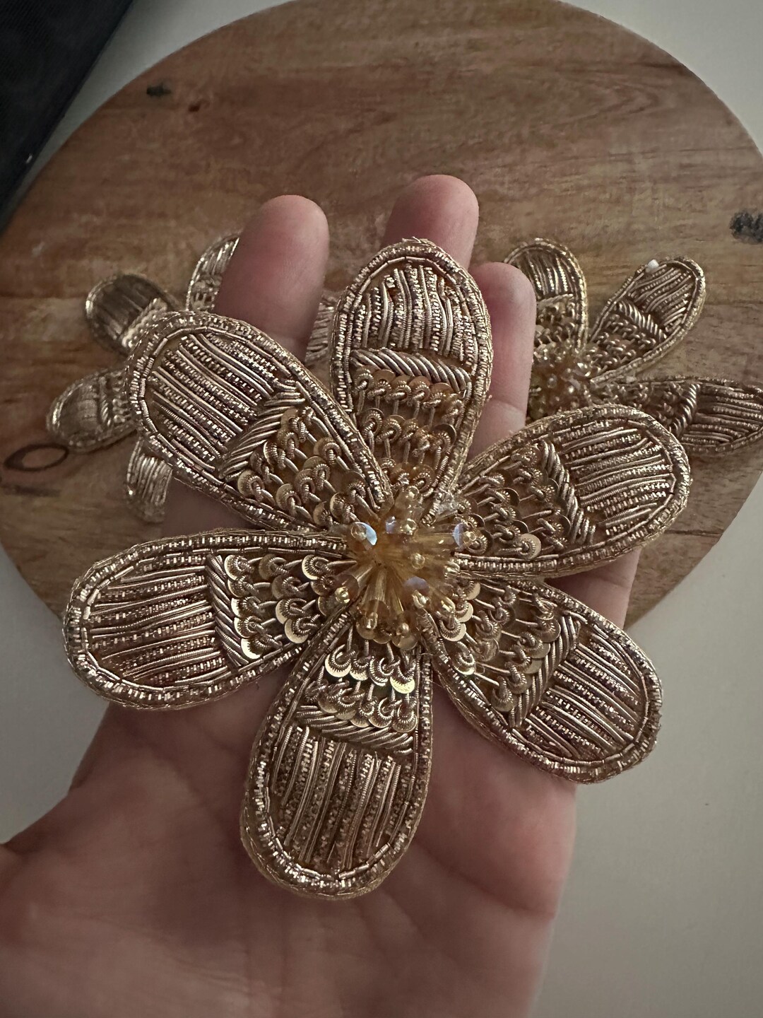 Handmade Gold Zardosi Applique: Indian Dabka Flower Patch - Etsy