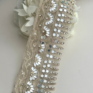 Pale Gold Mirror Work Lace Indian Zari Embroidered Trim on Tulle for ...