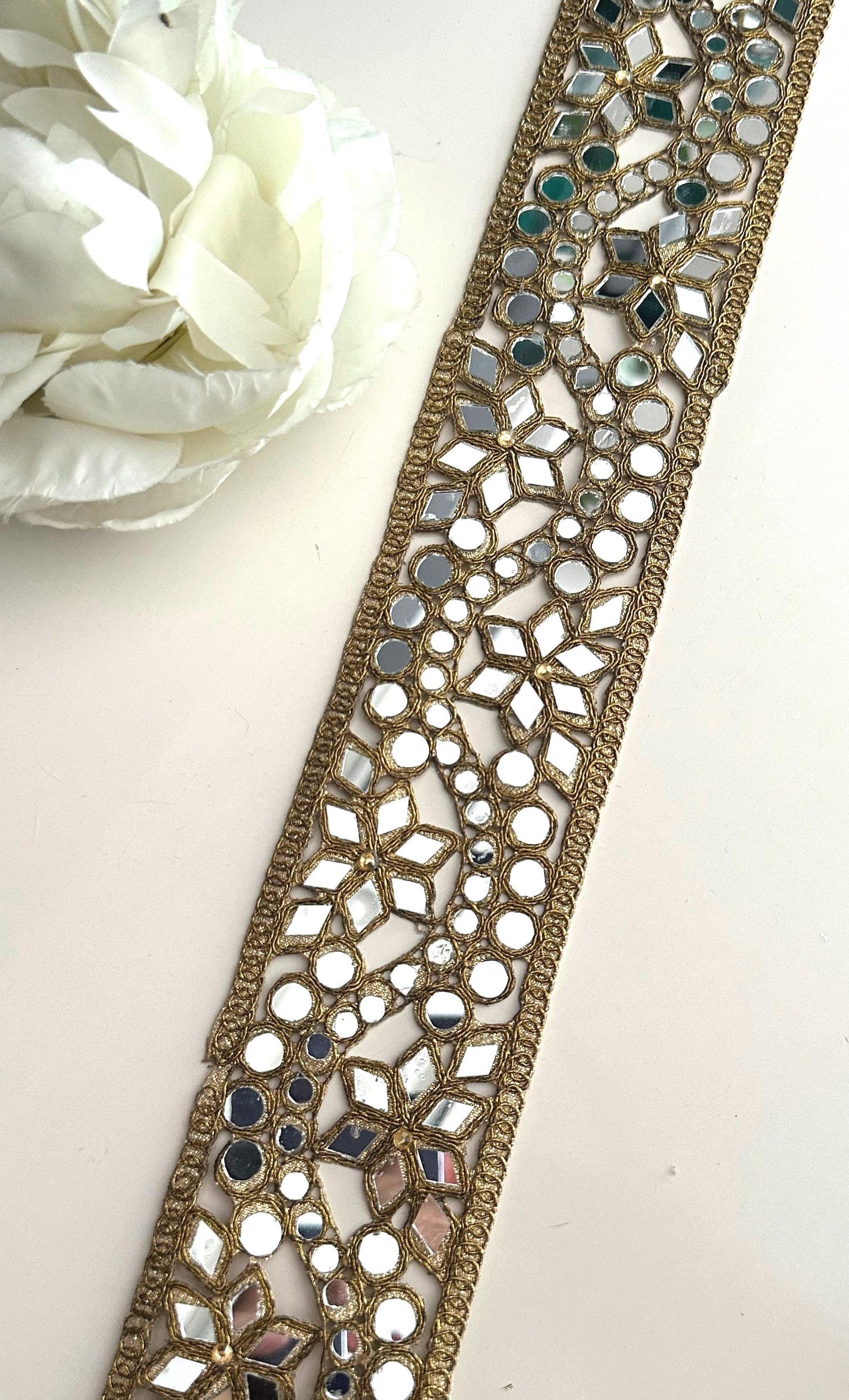 Indian Wave Mirror Belt Broad Mirror Lace Trim Glamorous Cinturon ...