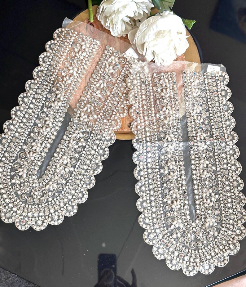 Applique Neckline Bridal Patch Shiny Mirror Pearl Flower Indian ...