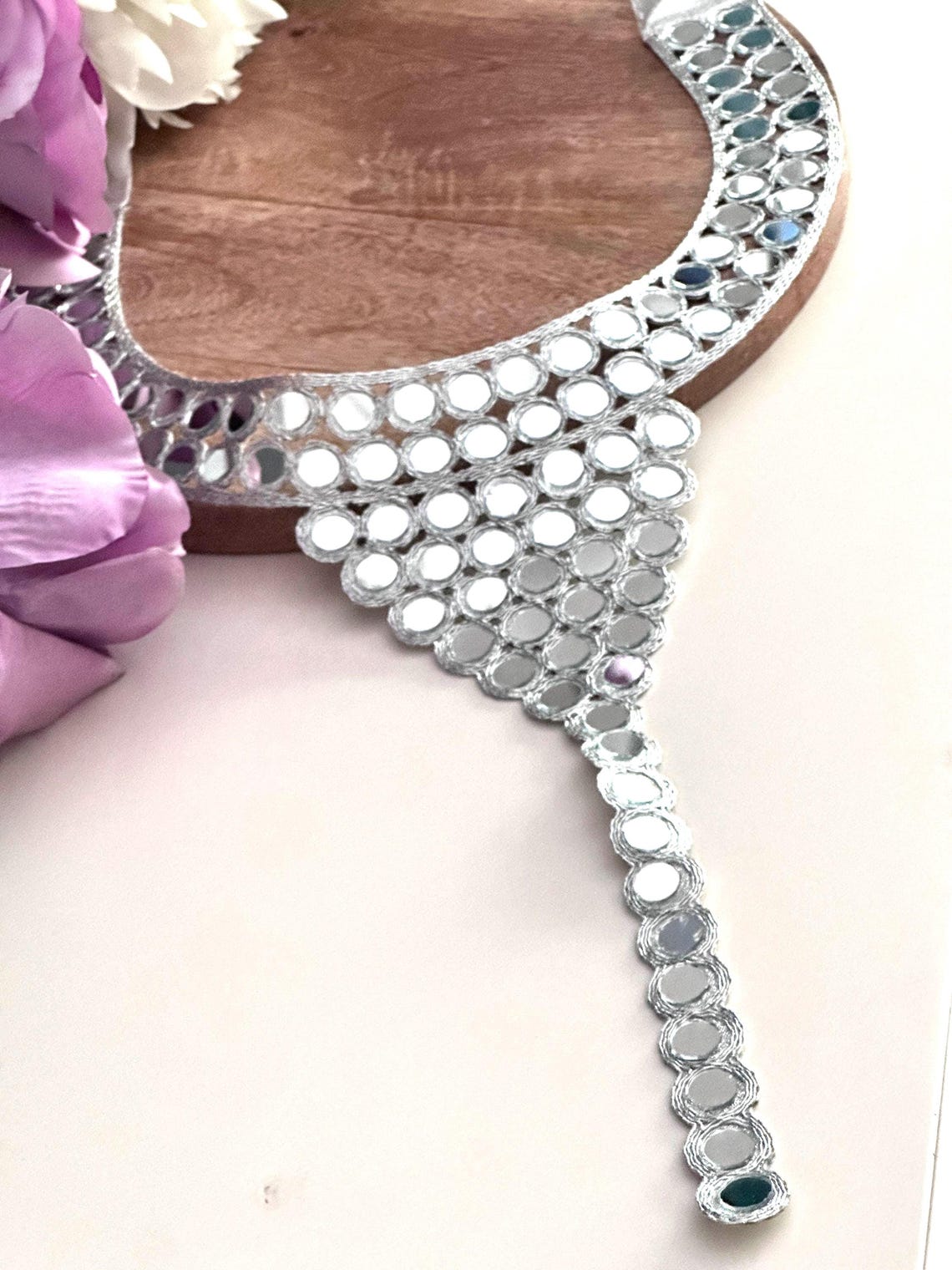 Hand Embroidered Mirror Work Neck Applique Boho Silver & Gold Body ...