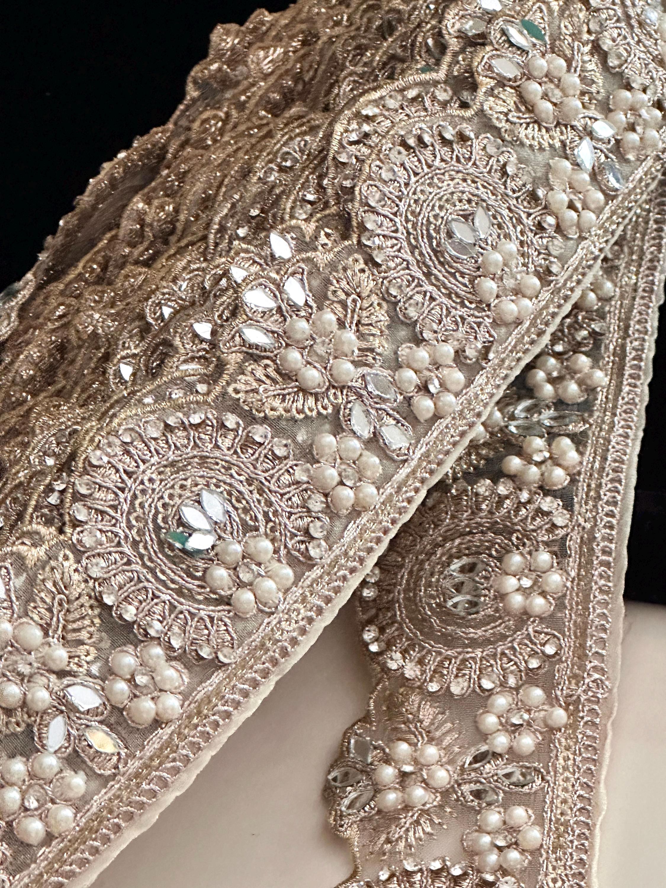 Luxury Light Pearl Zircon Embroidery Sari Border Edging Trim Wedding ...