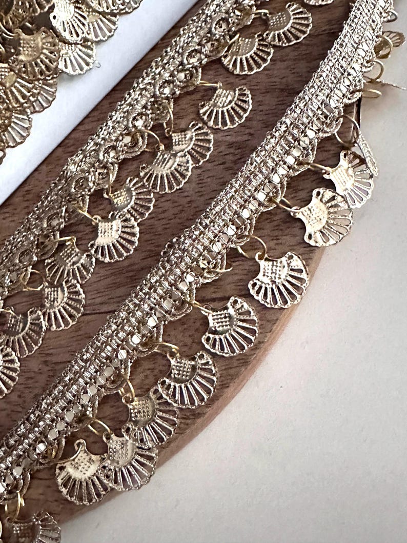 Gold Coin Metal Suspended Shell Lace Trim Boho Crafting Lace for ...