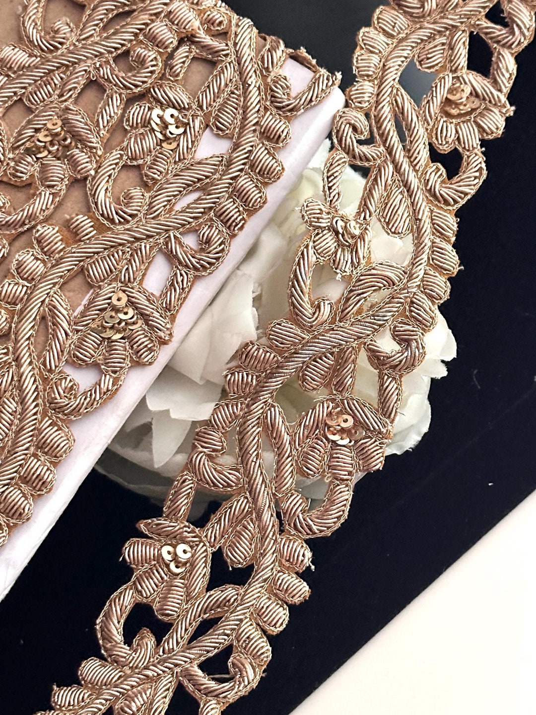 Gold Hand Embroidered Zari Dabka Trim 5cm Traditional Indian ...