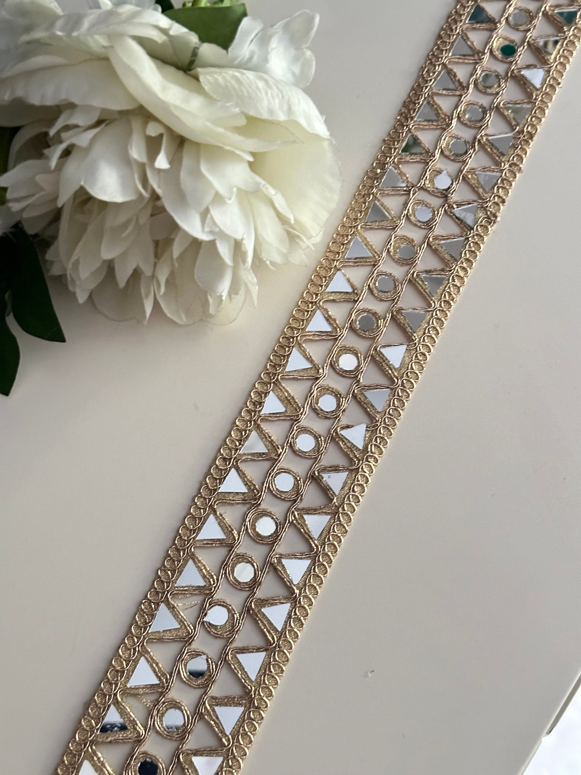 Gold Hand Crafted Broad Indian Mirror Work Border for Mirror Belts ...