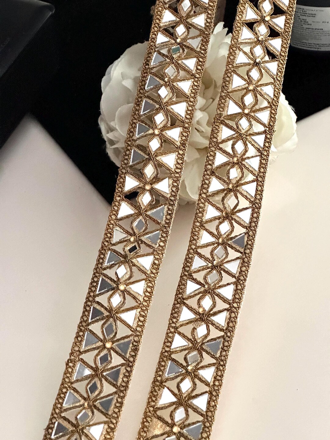 3cm Symmetric Pattern Old Gold Antique Geometric Cutwork Glamourous ...